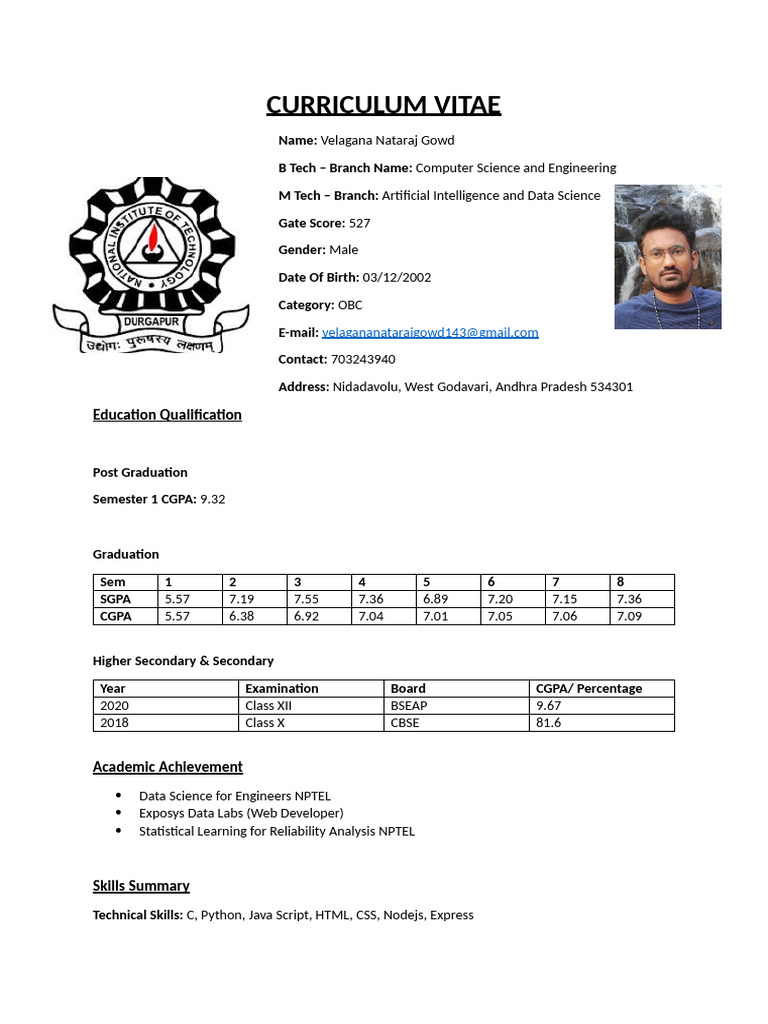 Velagana Nataraj Gowd CV | PDF
