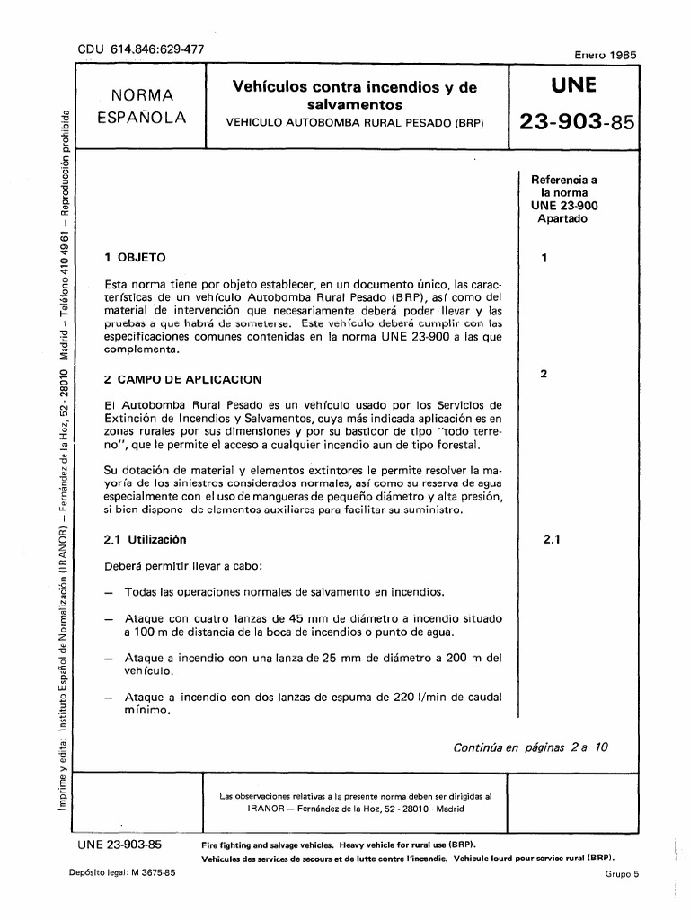 Une 23903 1985 | PDF | Camion de bomberos | Vehículos