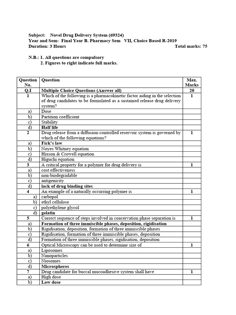 Answer Key - NDDS Sem VII R2019 QP April 23 | PDF | Gel | Materials