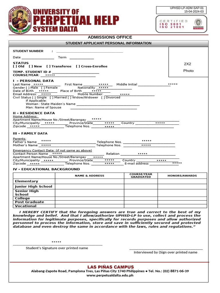 Graduate School Application Form | PDF