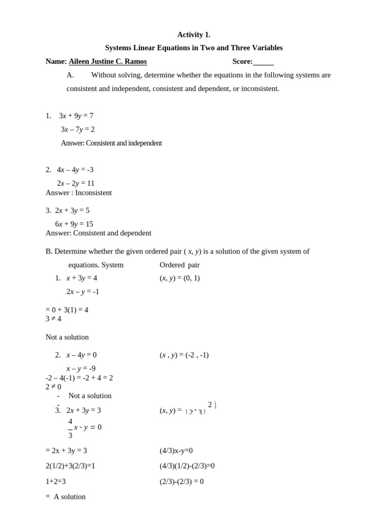 Linear Equations Activity Guide | PDF | Equations | System Of Linear ...