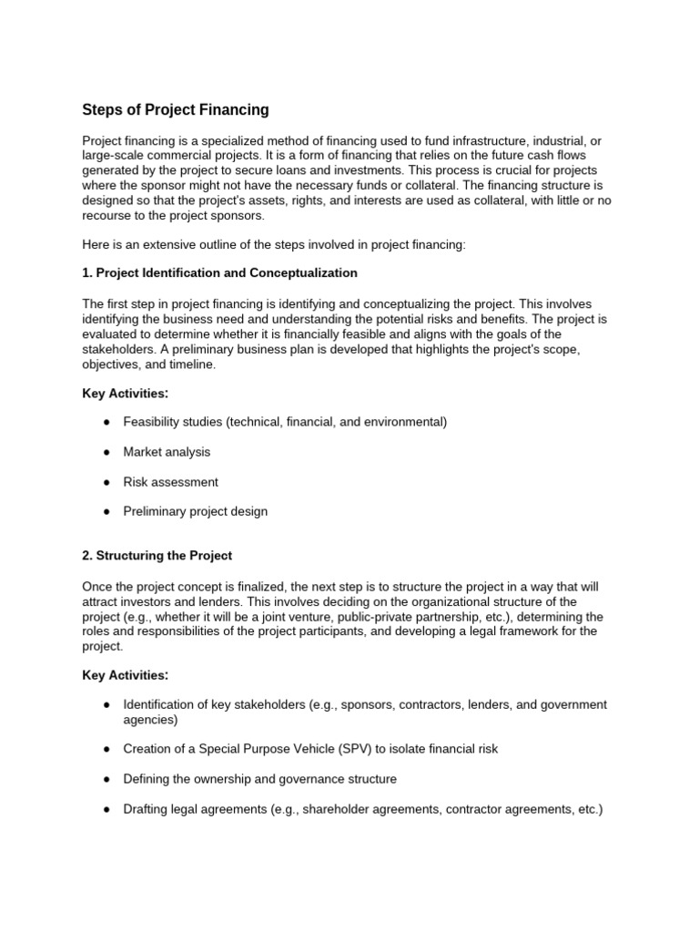 Steps in Project Financing Process | PDF | Debt | Project Finance