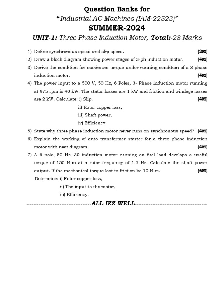 1.IAM(22523)_MSBTE_QBs_Unit No.01_(S-24 to W-19) | PDF | Electric Motor | Magnetic Devices