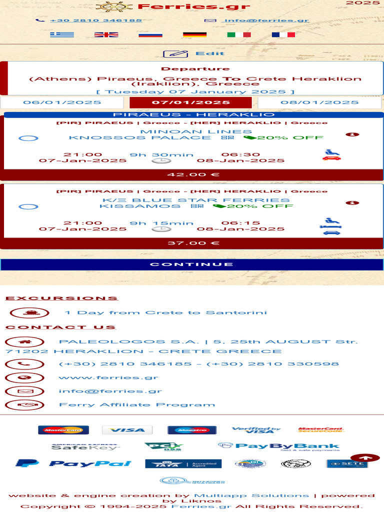 Ferry Tickets Online. Greek Ferries Schedules From To Italy Greece ...
