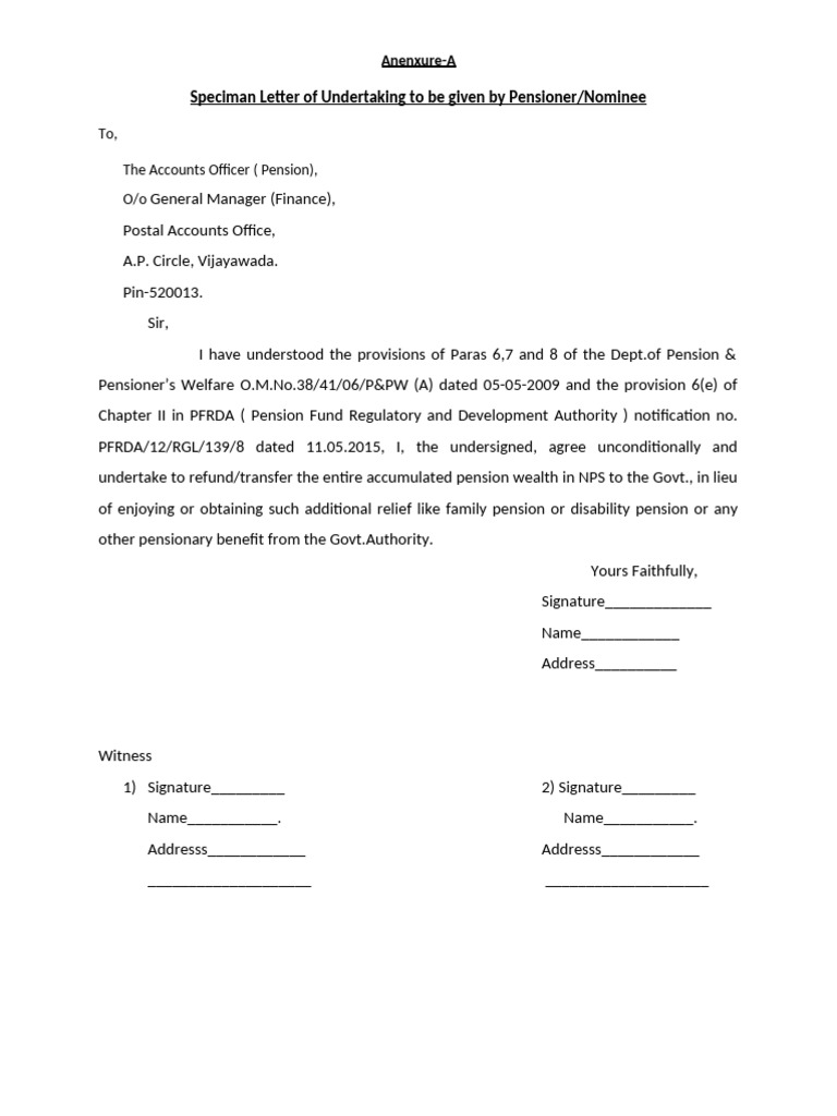 Annexure A Undertaking For NPS | PDF