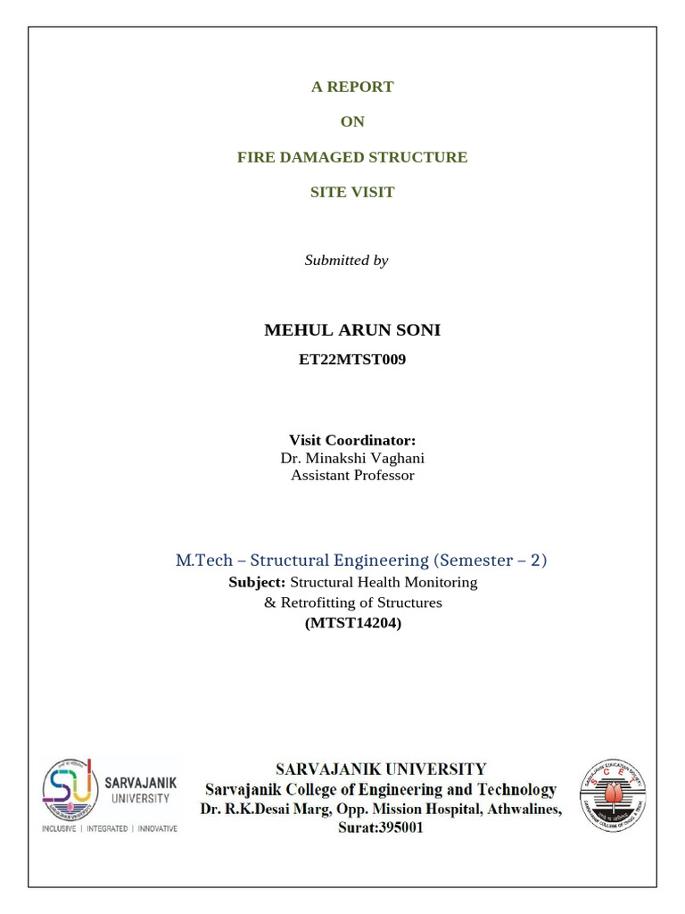 MEHUL - VISIT REPORT ON FIRE DAMAGED STRUCTURE SITE VISIT | PDF | Concrete | Reinforced Concrete