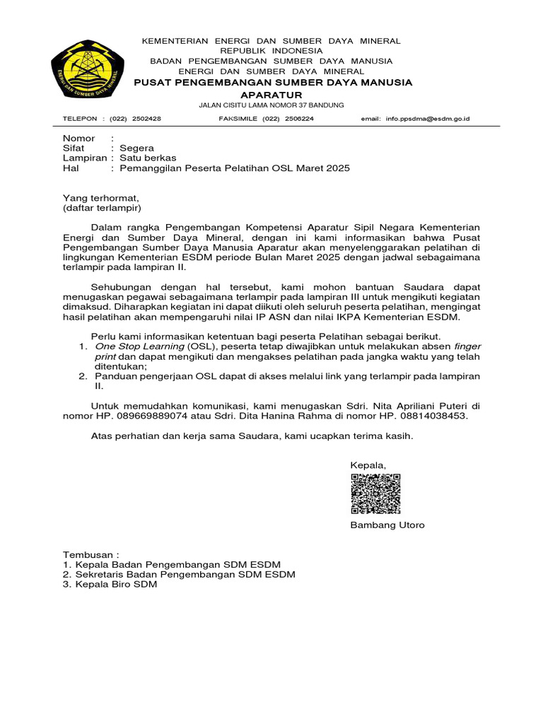 Pemanggilan Peserta OSL Bulan Maret 2025 | PDF