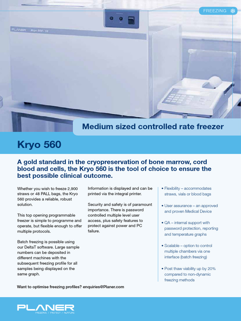 Planer Kryo 560 Controlled Rate Freezer Spec Sheet | PDF | Freezing ...