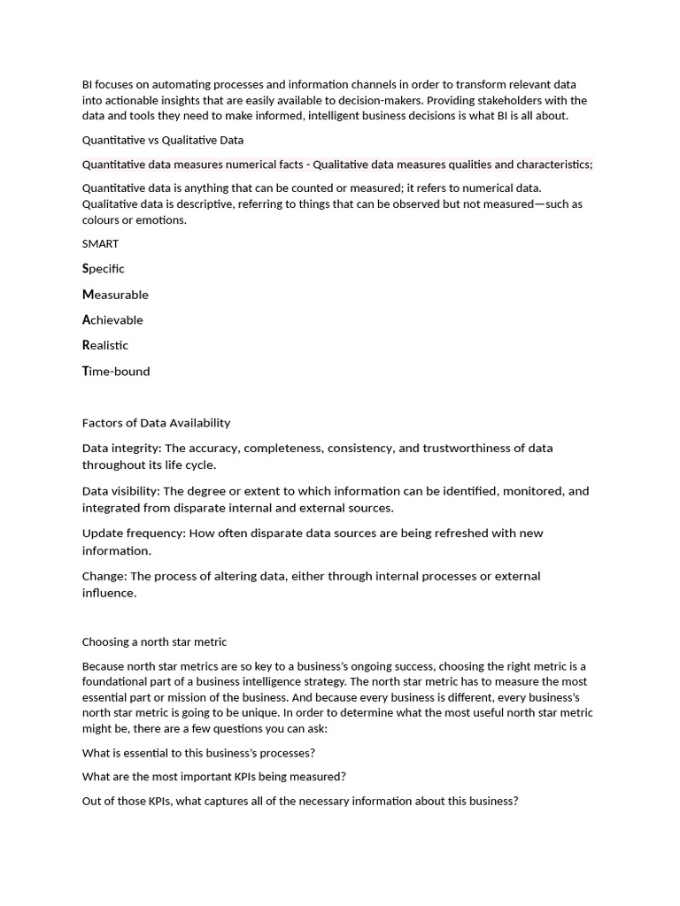Business Intelligence Notes | PDF | Business Intelligence | Performance ...