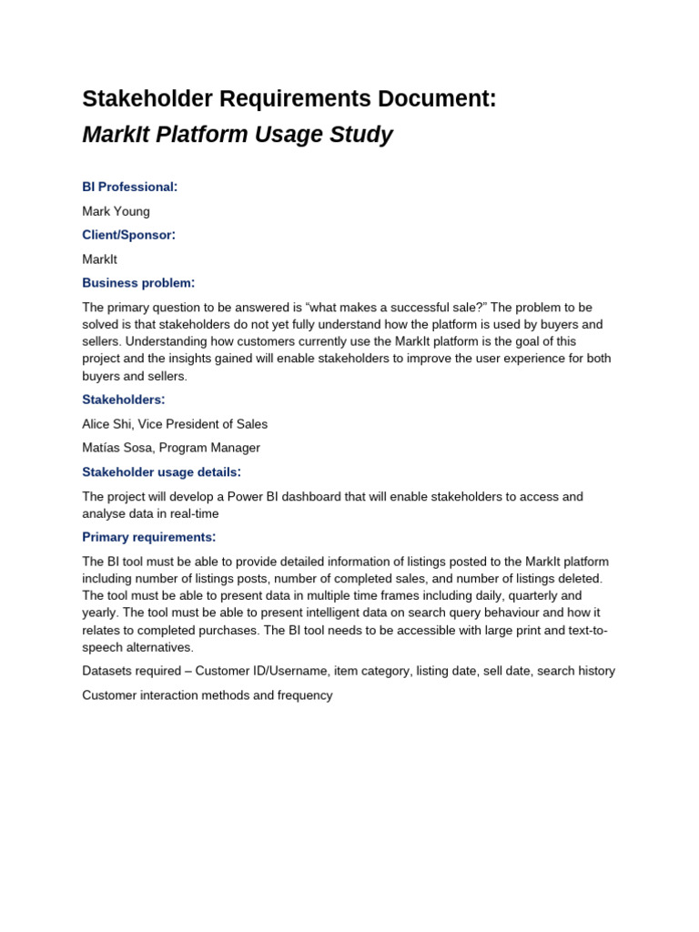 MarkIt - Stakeholder requirements document | PDF