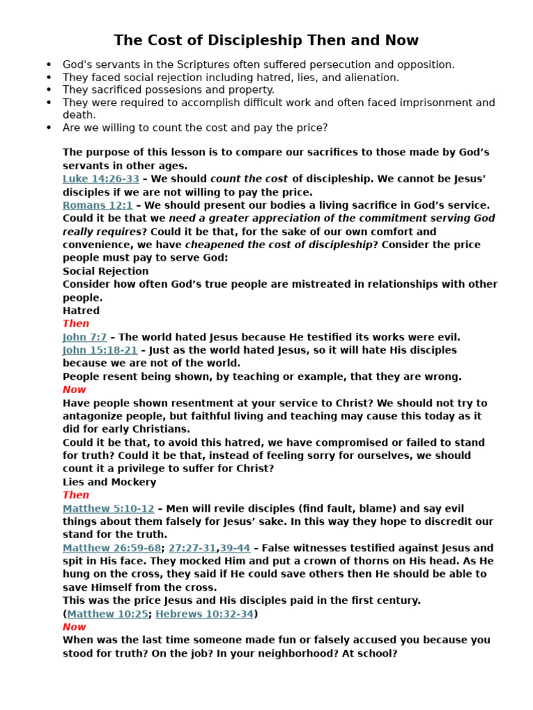 The Cost of Discipleship Then and Now | PDF | Jesus | Disciple ...