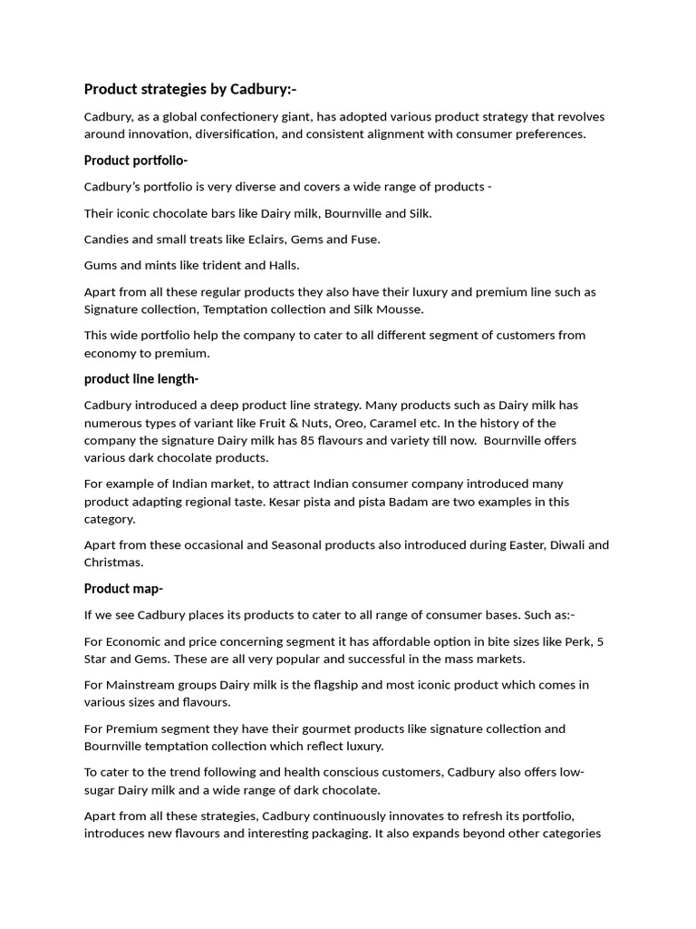 Cadbury's Diverse Product Strategies | PDF