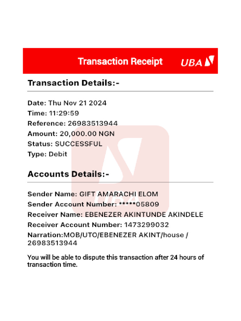 Transaction-Receiptthu Nov 21 2024GIFT AMARACHI ELOM | PDF