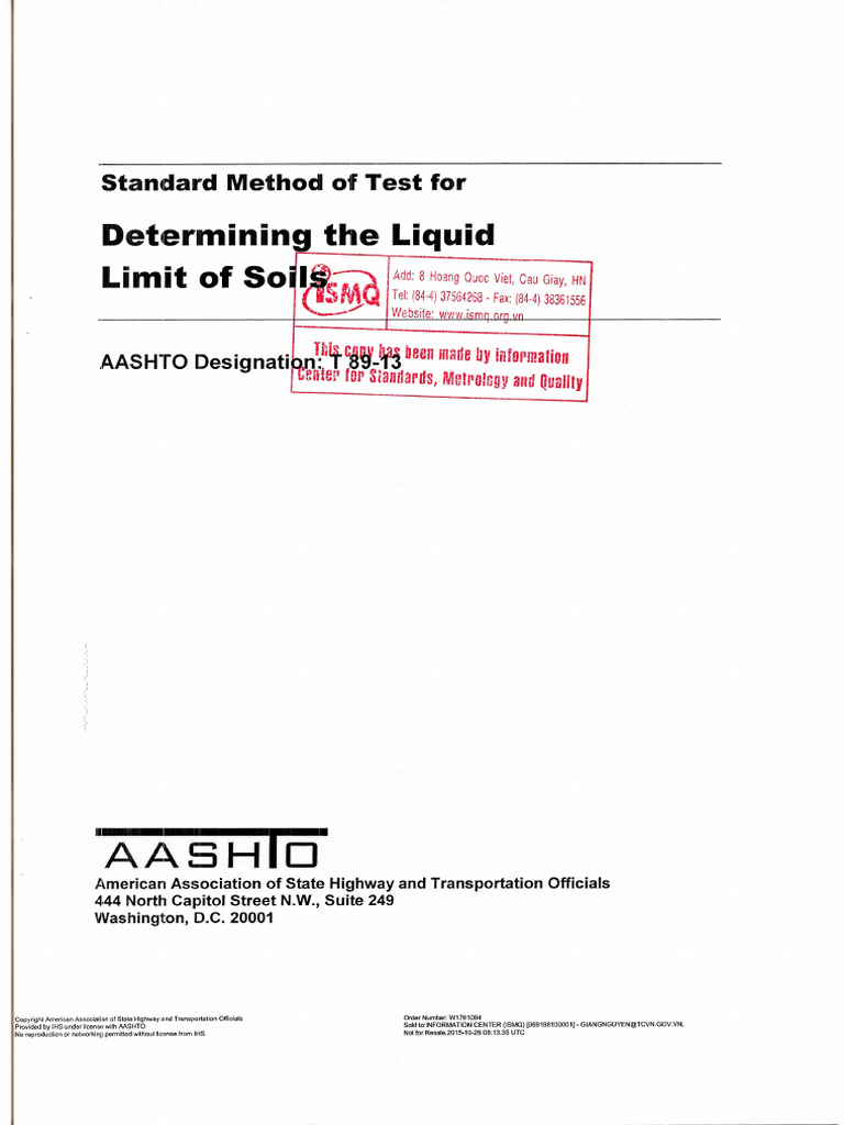AASHTO T 89-13 Standard Method of Test For Determining The Liquid Limit ...