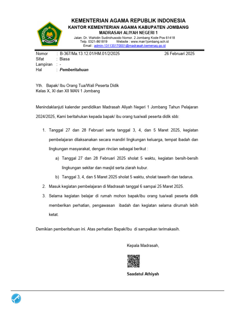 Pemberitahuan Siswa | PDF