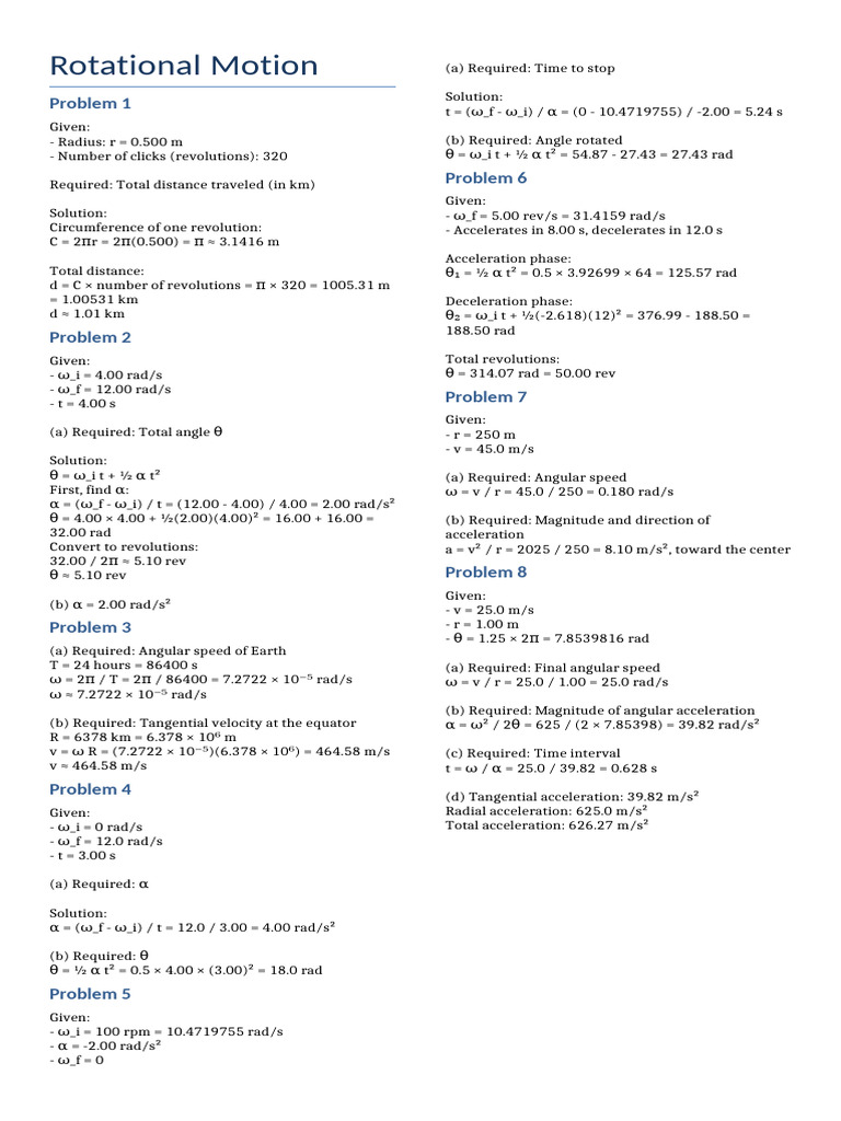 Rotational Motion Problems and Solutions | PDF | Acceleration ...