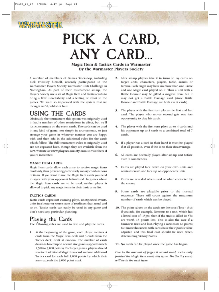 Warmaster PICK a CARD | PDF