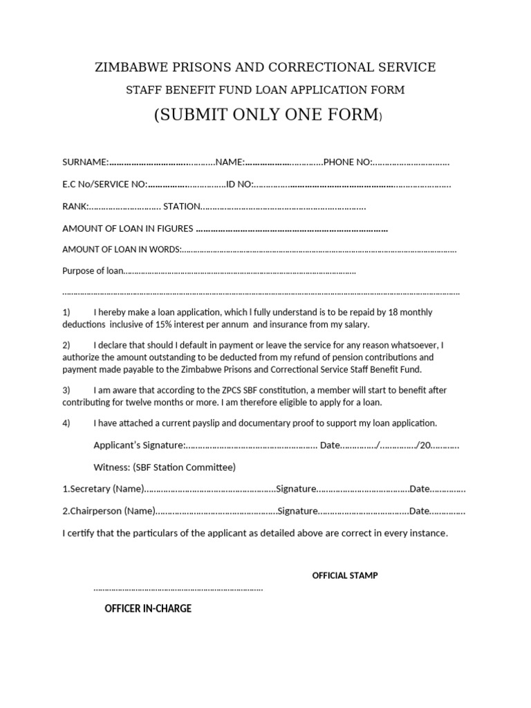 Zimbabwe Prisons Loan Application Form Pdf
