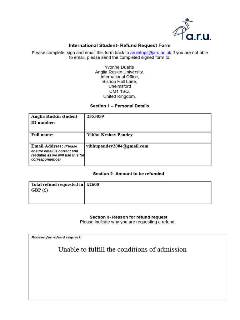 Refund Form (ARU) | PDF | Banks | Payments