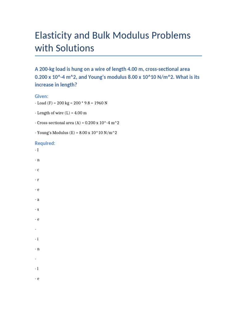 Elasticity and Modulus Problem Solutions | PDF | Density | Pressure