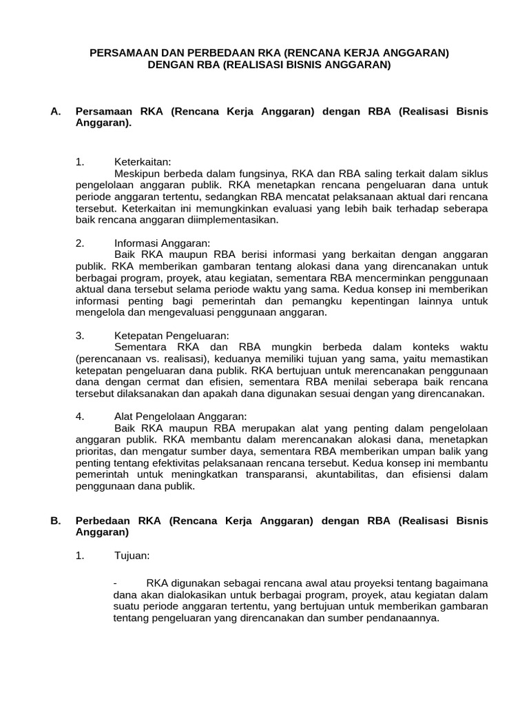 Tugas Resume Persamaan Dan Perbedaan RKA Dengan RBA | PDF