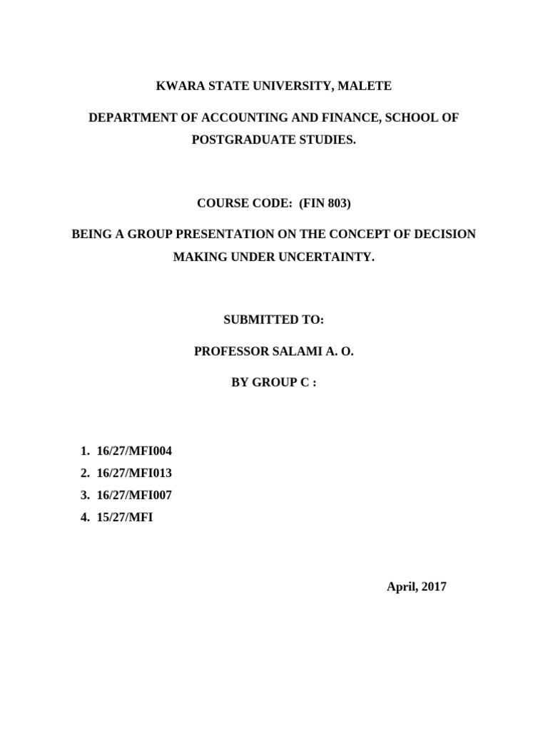 Decision Making Under Uncertainty | PDF | Decision Making | Probability