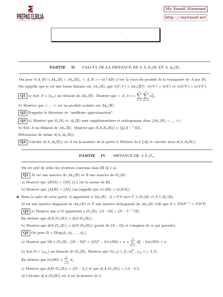 Distances entre Matrices et Orthogonalité | PDF | Matrice ...