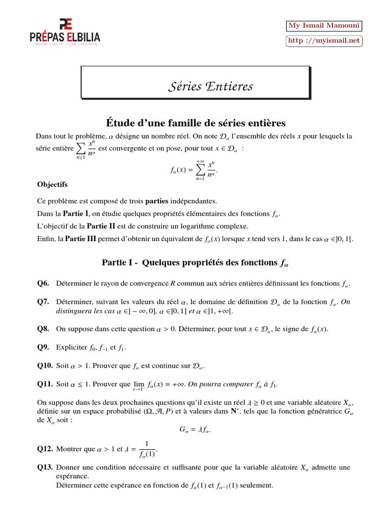 Étude des Séries Entières et Logarithmes | PDF | Série entière | Limite ...