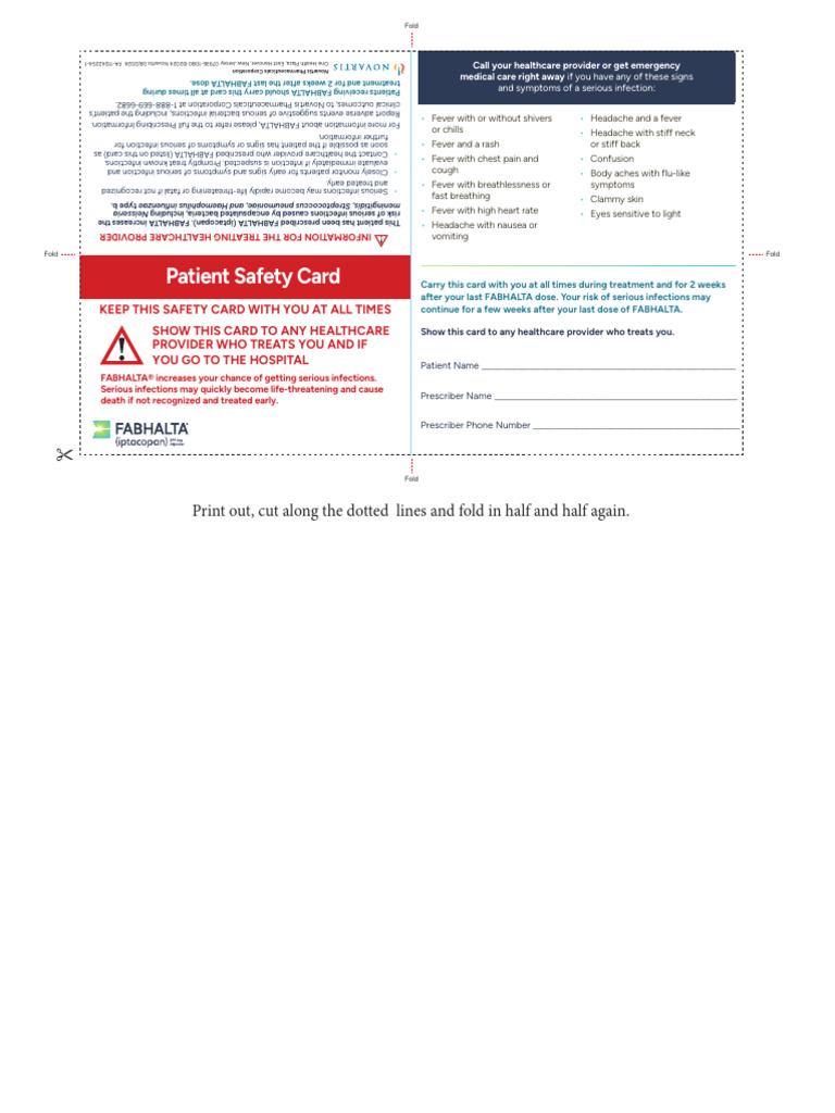 Fabhalta Patient Safety Card | PDF | Infection | Pneumonia