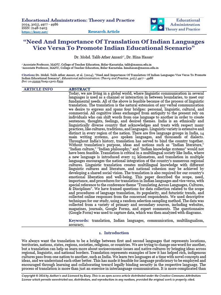 Paper Need and Importance of Translation Talib 1 | PDF | Translations ...
