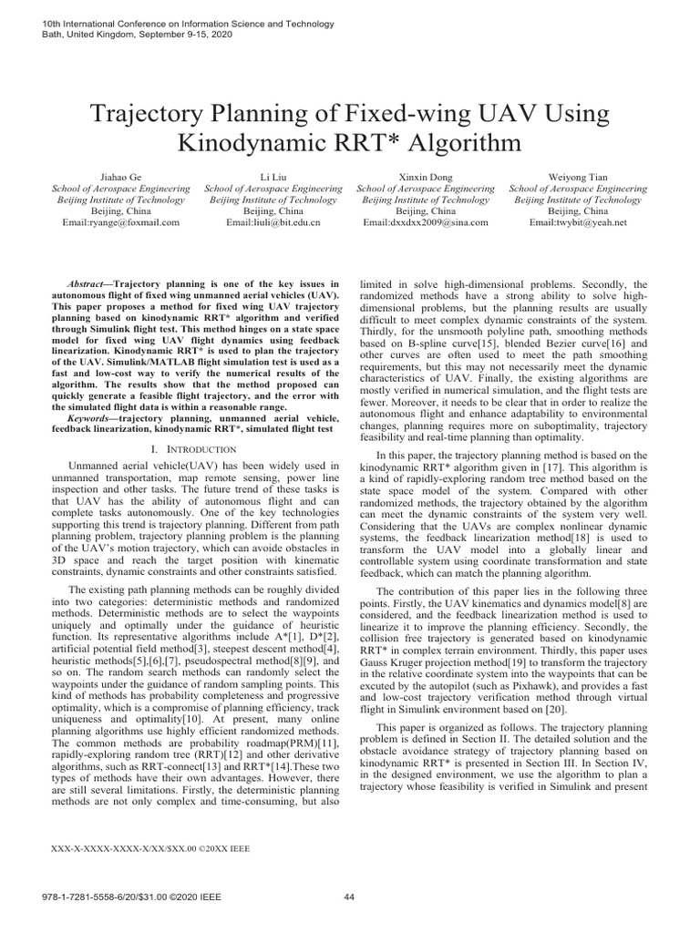 Trajectory Planning of Fixed-Wing UAV Using Kinodynamic RRT Algorithm | PDF | Unmanned Aerial ...