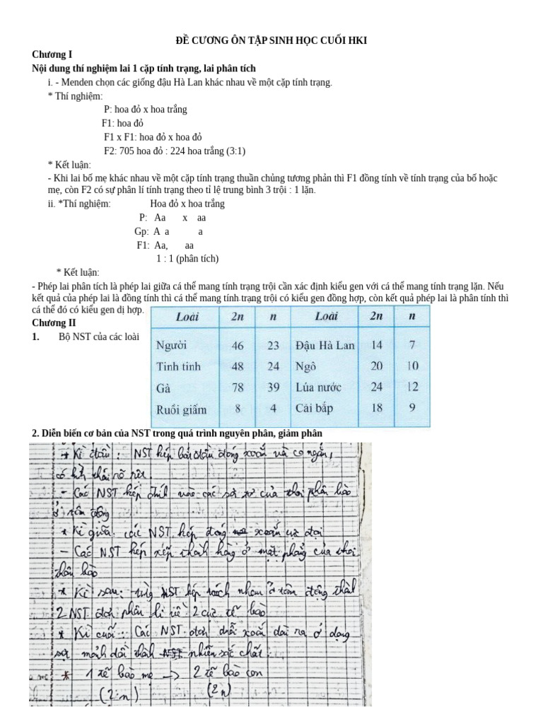 ĐỀ CƯƠNG ÔN TẬP SINH HỌC CUỐI HKI | PDF