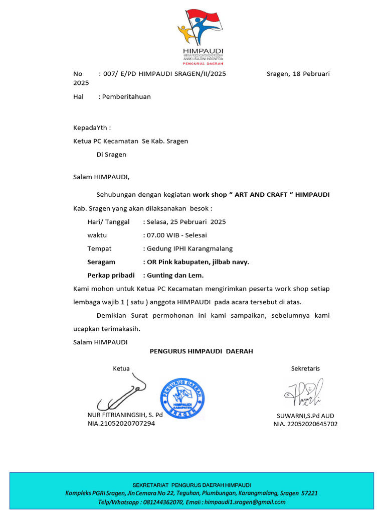 Surat Workshop Fiks Bener | PDF