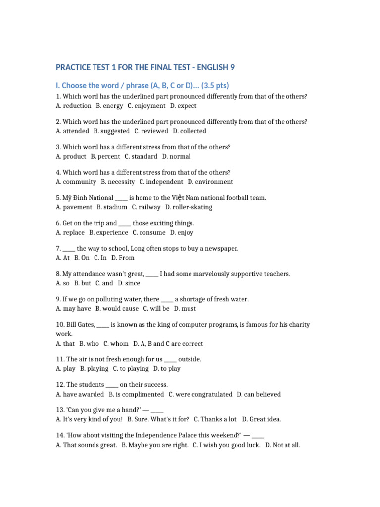 English 9 Final Practice Test | PDF