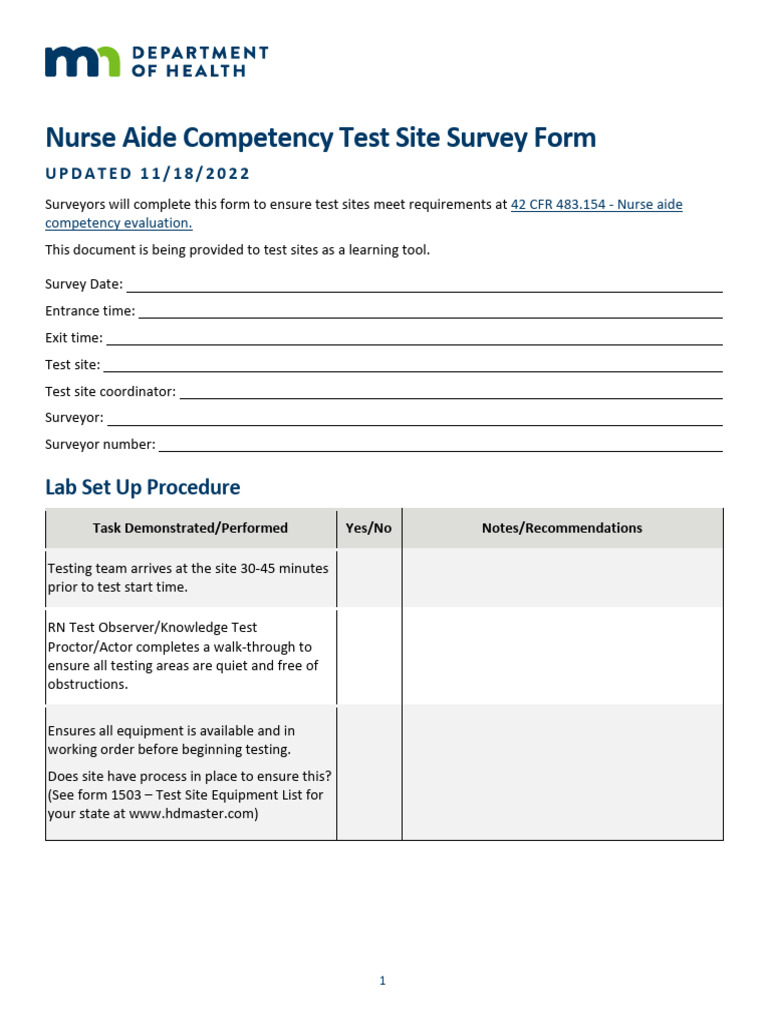 Nurse Competency Form - K | PDF