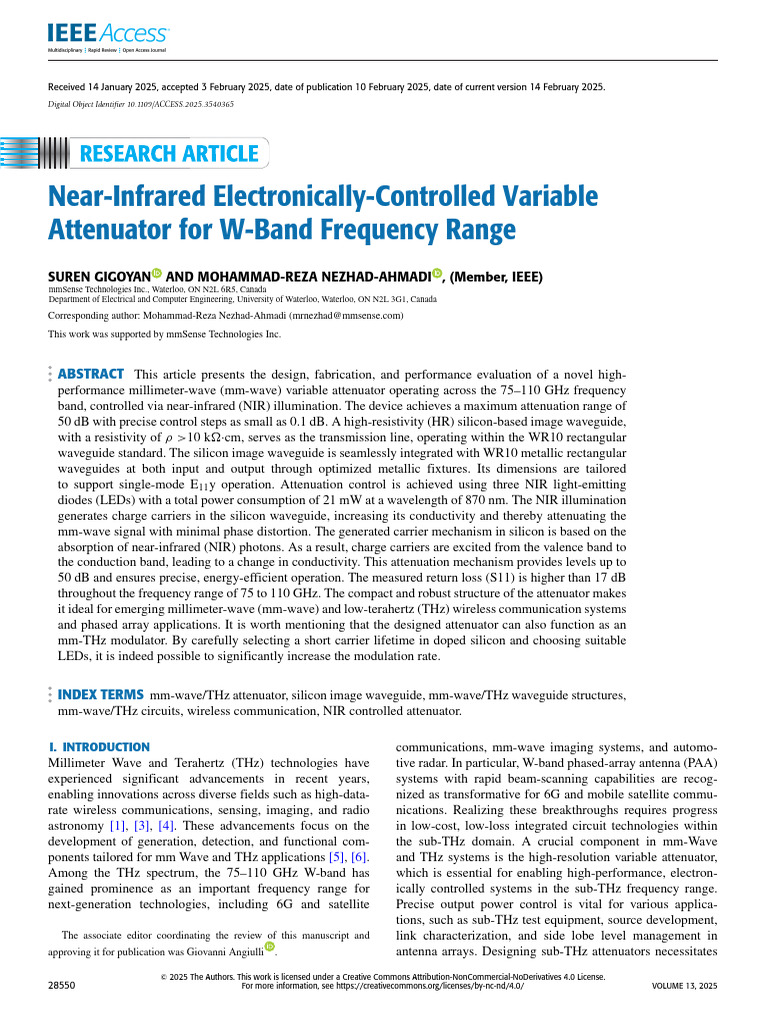 Near-Infrared Electronically-Controlled Variable Attenuator for W-Band Frequency Range | PDF ...