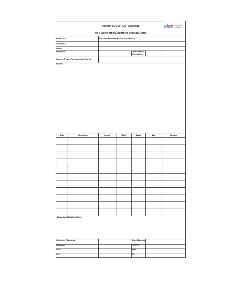 ALL Site Joint Measurement Sheet | PDF