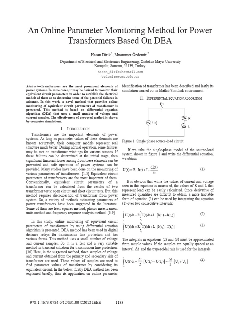 An Online Parameter Monitoring Method For Power Transformers Based On ...