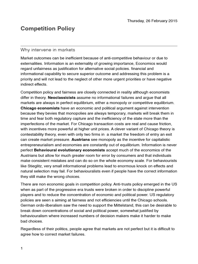 Understanding Competition Policy Dynamics | PDF | Economics ...