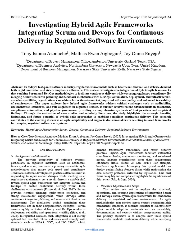 Investigating Hybrid Agile Frameworks Integrating Scrum and Devops for Continuous Delivery in ...