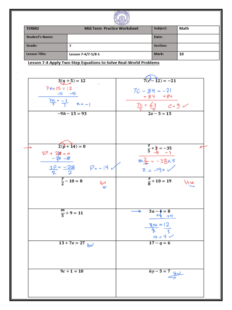 2024-25 Grade 7 2nd Term Final Revision Worksheet (1) .Pdfعلي | PDF ...