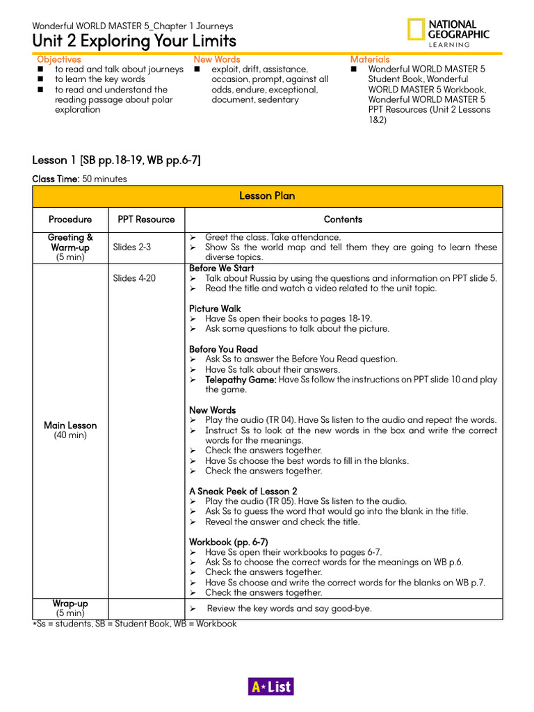 WW - Master - L5 - U2 - Lesson Plan | PDF | Reading Comprehension | Pedagogy
