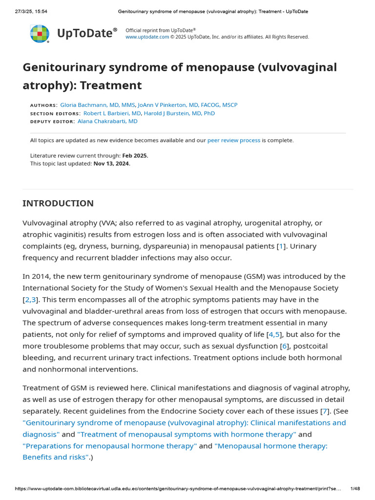 Genitourinary Syndrome of Menopause (Vulvovaginal Atrophy) - Treatment - UpToDate | PDF ...