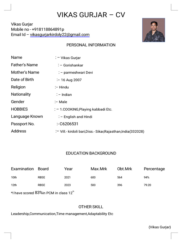 Vikas Gurjar CV | PDF
