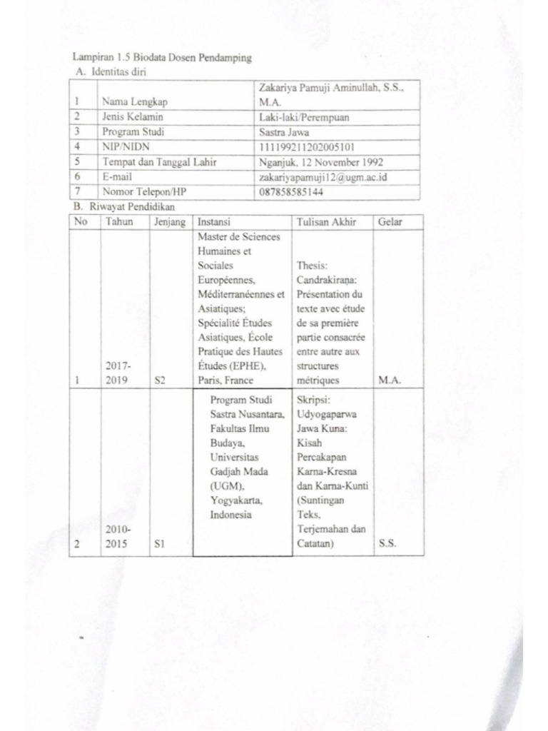 Biodata Dosbim PKM 2 | PDF