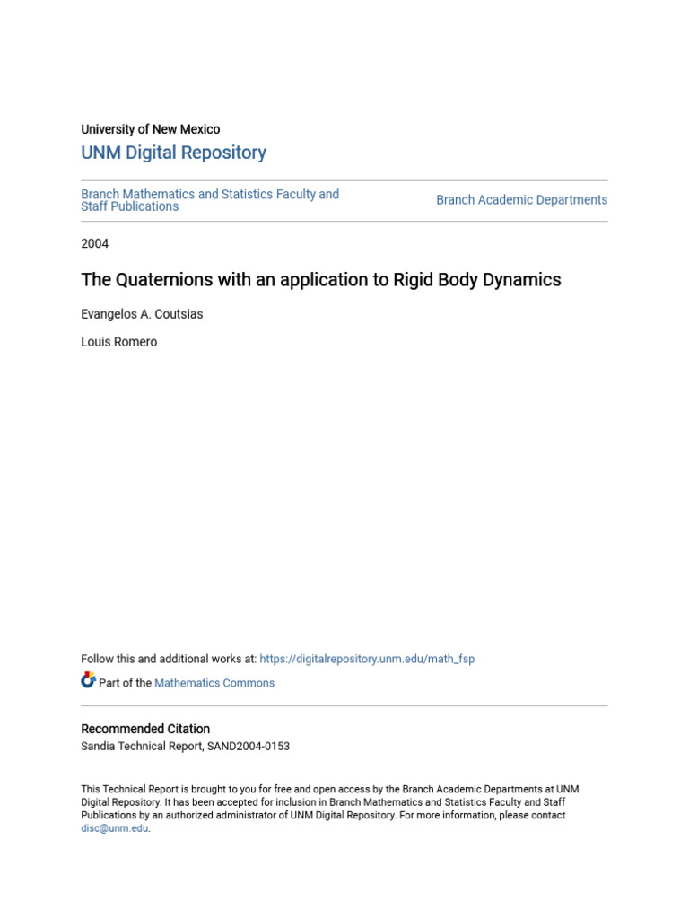 The Quaternions With An Application To Rigid Body Dynamics | PDF ...
