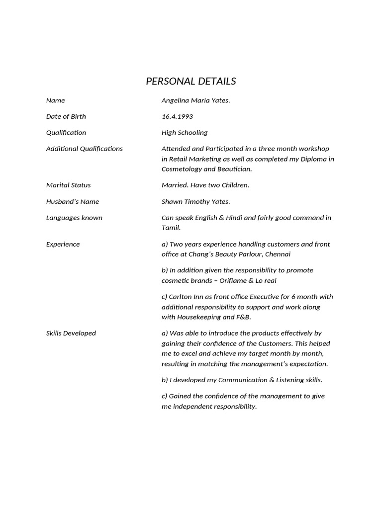 Angelina Maria Resume II | PDF