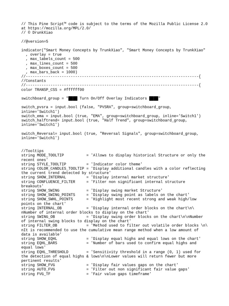 Smart Money Concepts Pine Script | PDF | Market Trend | Financial Markets