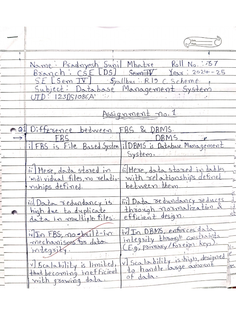 Handwritten DBMS 1 for DS | PDF