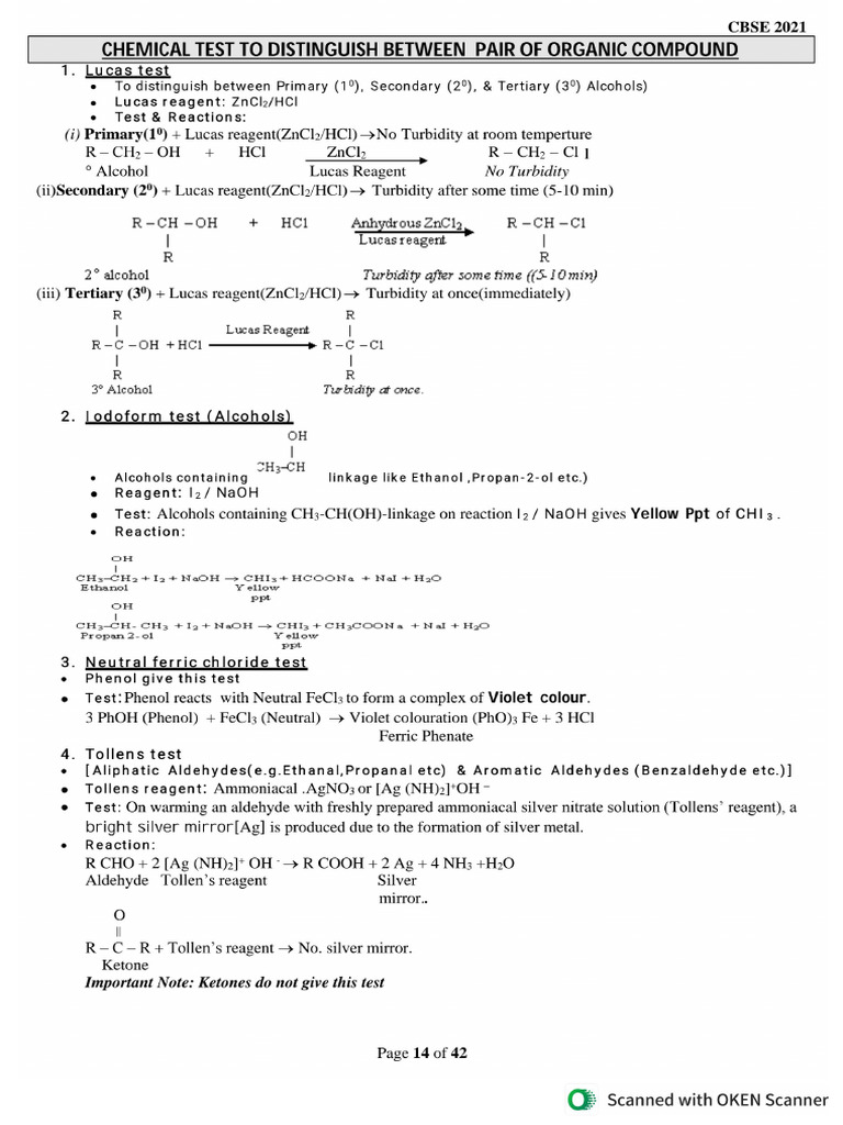 Chemicals distinguish test from class 12th chemistry | PDF